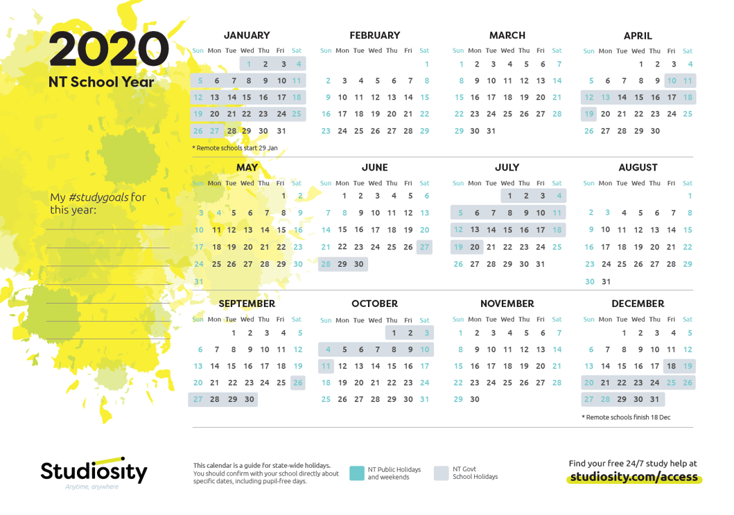 School terms and public holiday dates for NT in 2020 | Studiosity