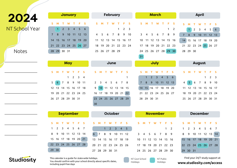 School terms and public holiday dates for NT in 2024 | Studiosity