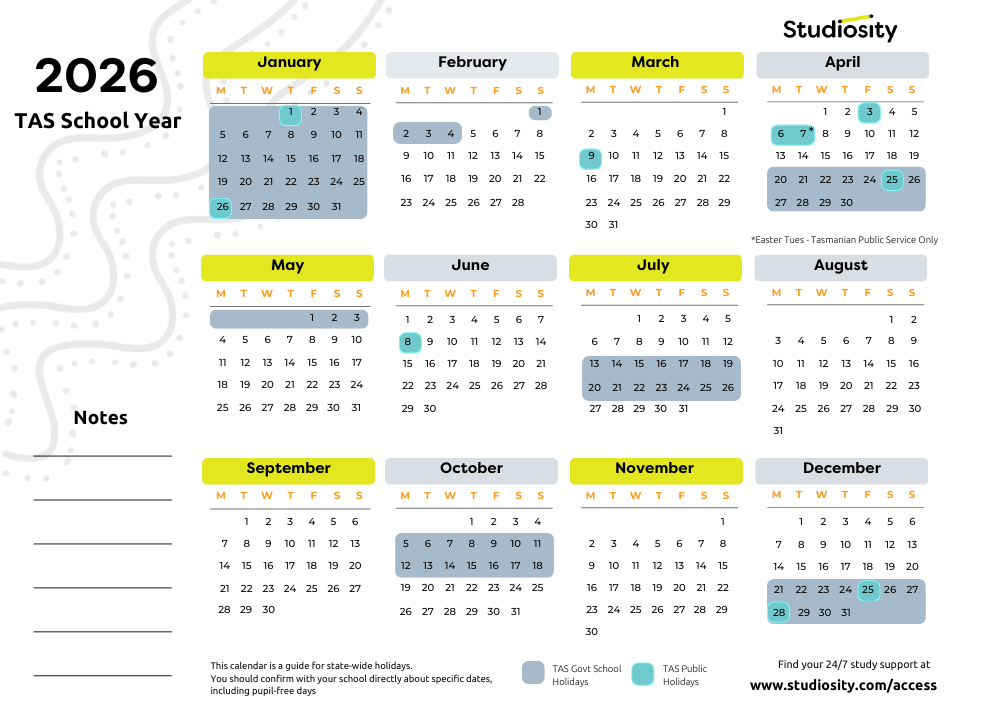 School terms and public holiday dates for TAS in 2026 | Studiosity
