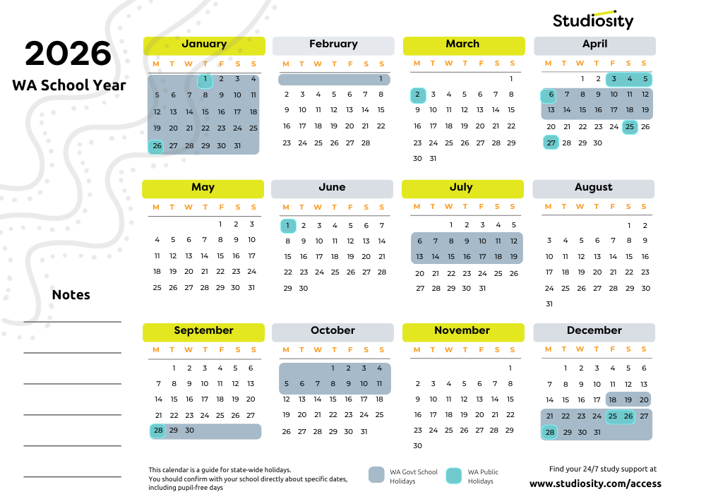 School terms and public holiday dates for WA in 2026 | Studiosity